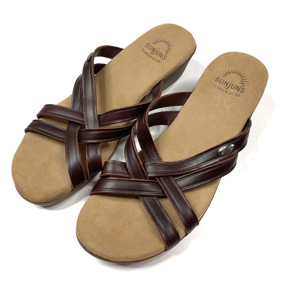 Bass | Shoes | Bass Sunjuns Sheila Brown Strappy Leather Heel Sandals 7 ...